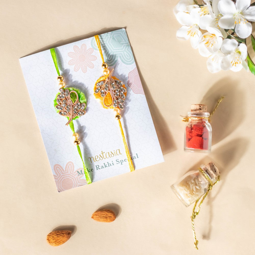 Leaf Rakhi Set Of 2 With Rice Roli | Nestasia