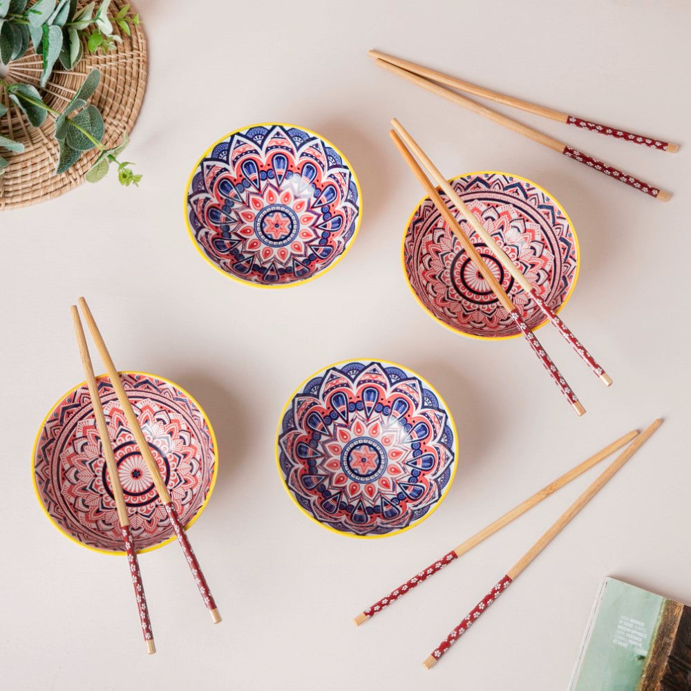 Mandala Ramen Bowl And Chopstick Multicolour Set Of 8 Online - Premium ...