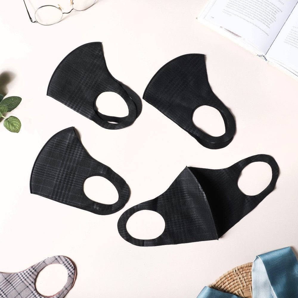Checkered Pollution Protect Face Mask Black Set Of 4 Online - Premium ...