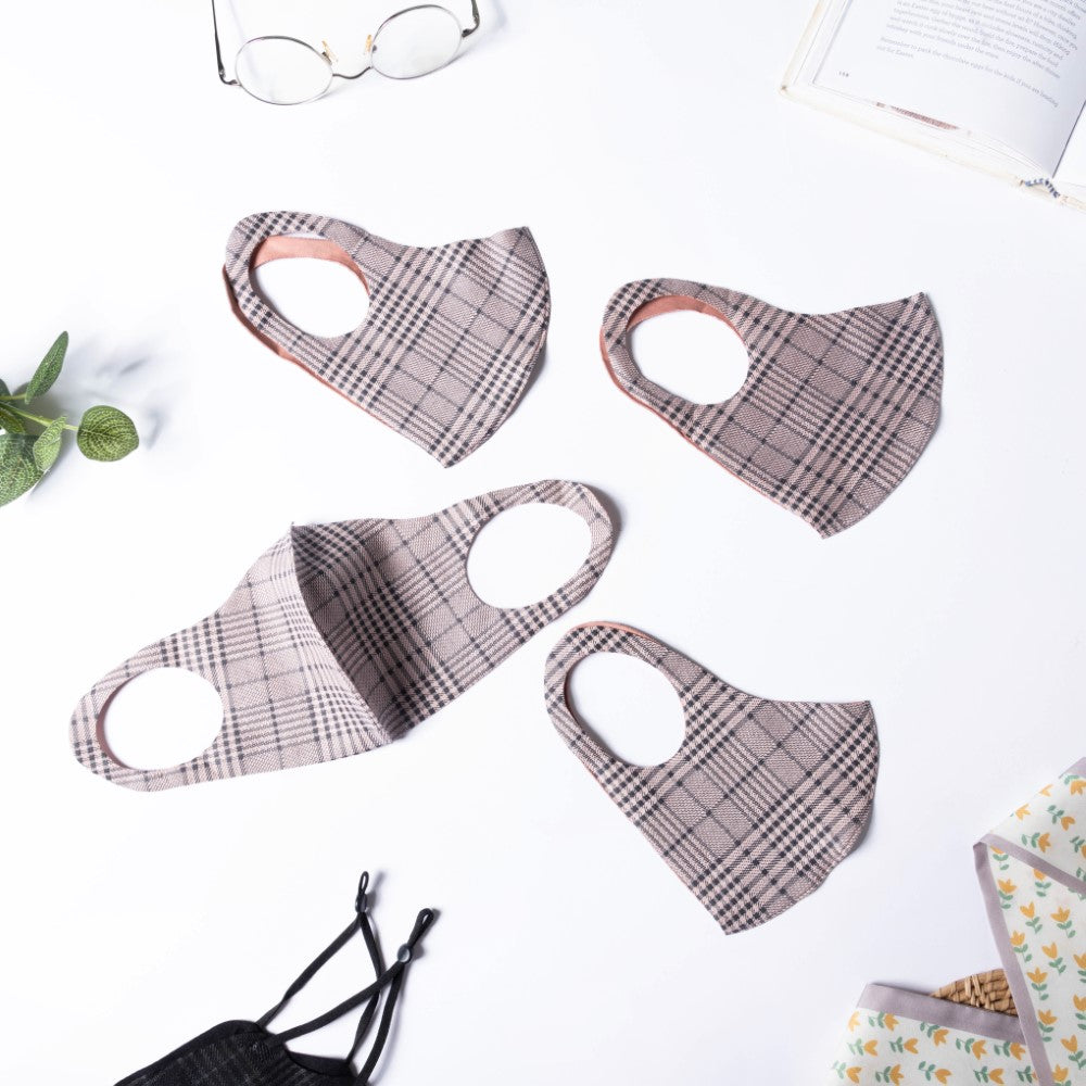 Checkered Pollution Protect Face Mask Brown Set Of 4 Online - Premium ...