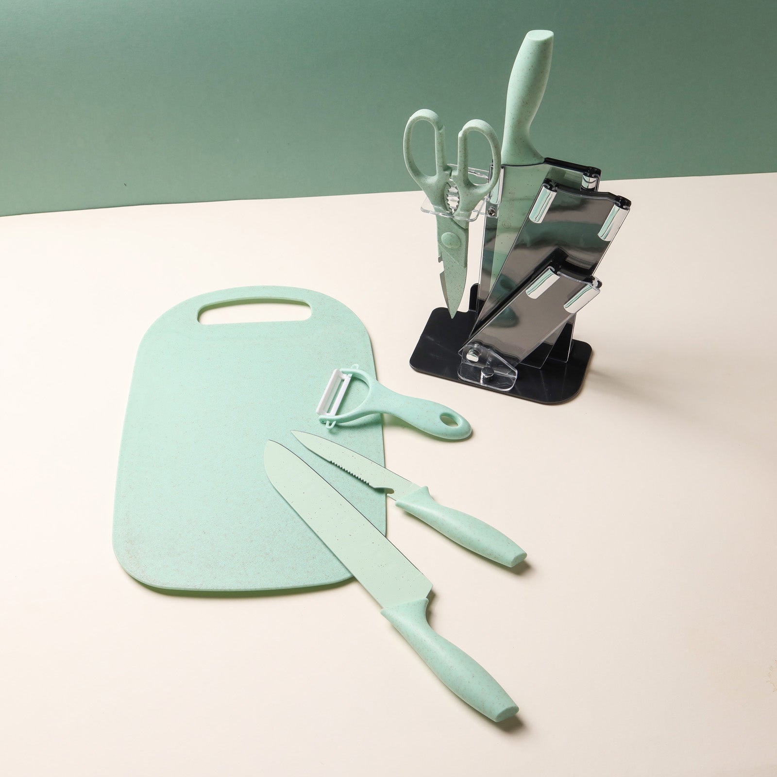 Knife Block Set - Green Online - Premium Kitchen Tool | Nestasia