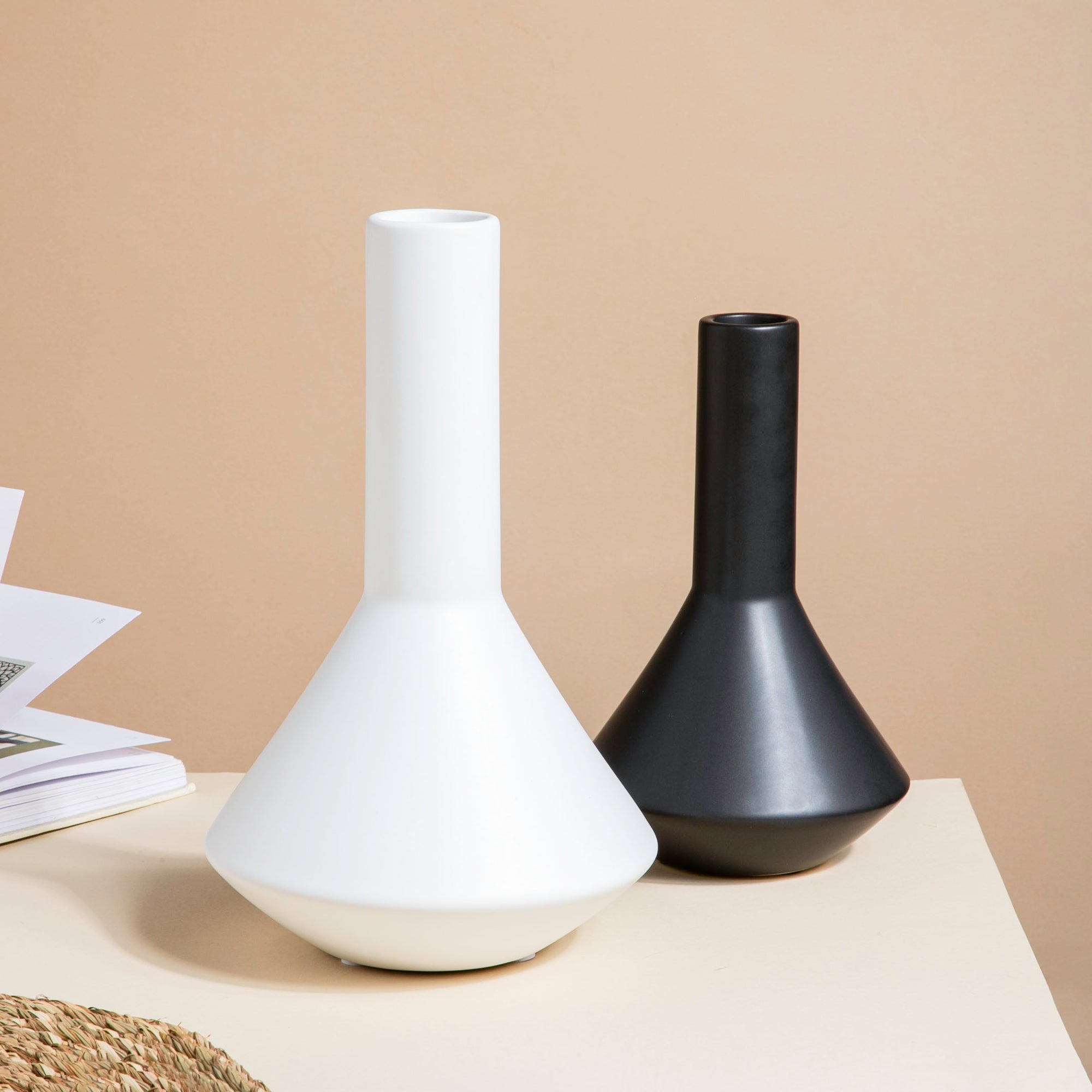Minimalist Flask Shaped Ceramic Vase White Online - Premium Vase | Nestasia