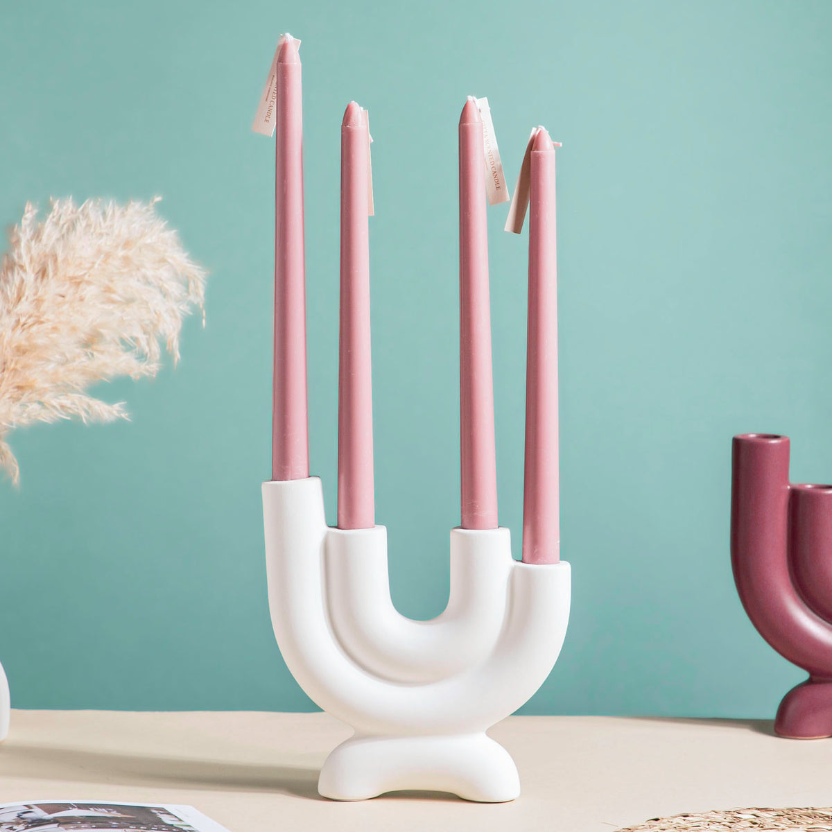 Organ Ceramic 4 Arm Candle Holder Ivory