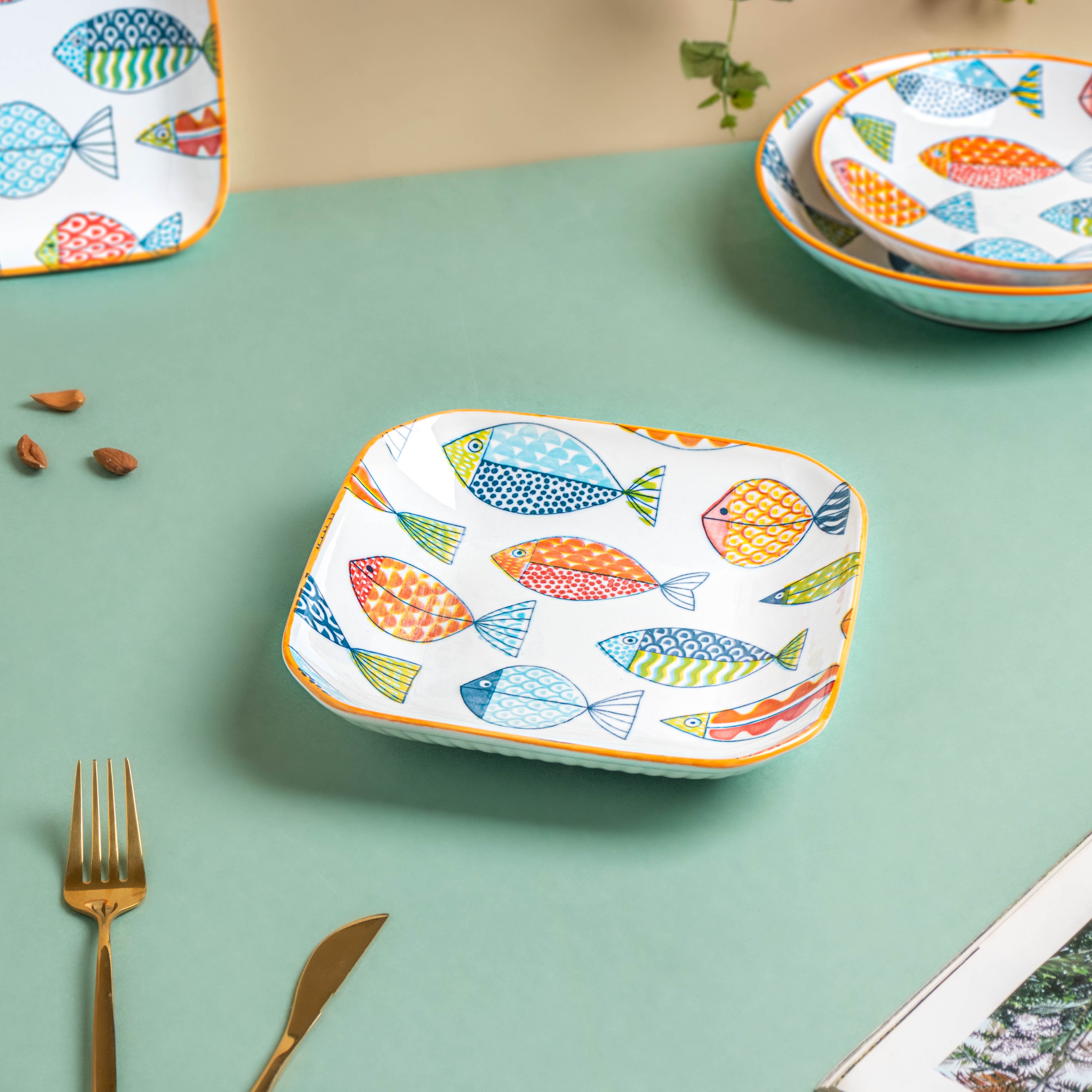 Ukiyo Square Ceramic Snack Plate 8 inch