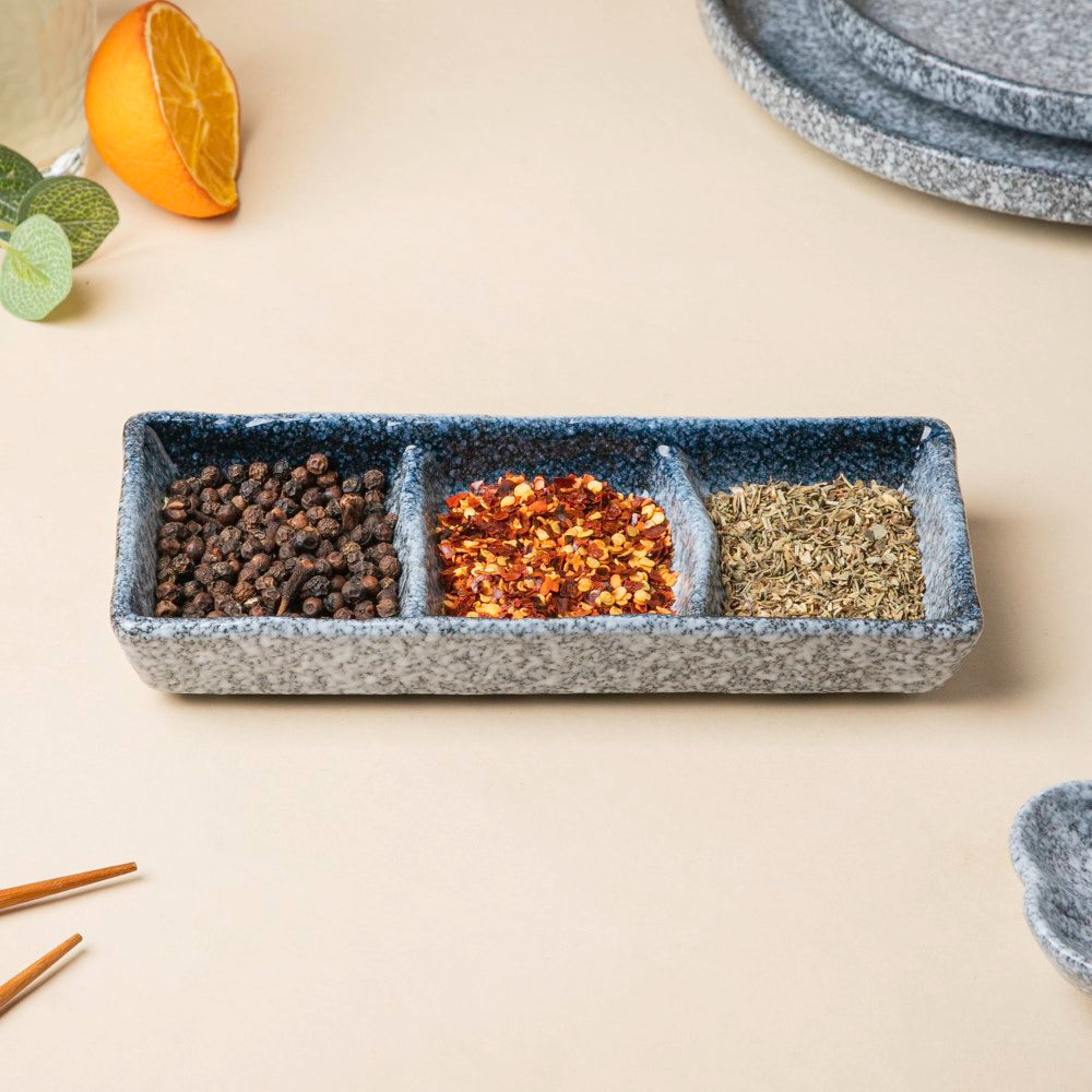 Pebble Glazed 3 Section Dip Plate Online - Premium Dip Bowl | Nestasia