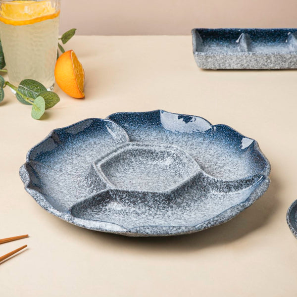 Pebble Glazed Section Party Platter Blue
