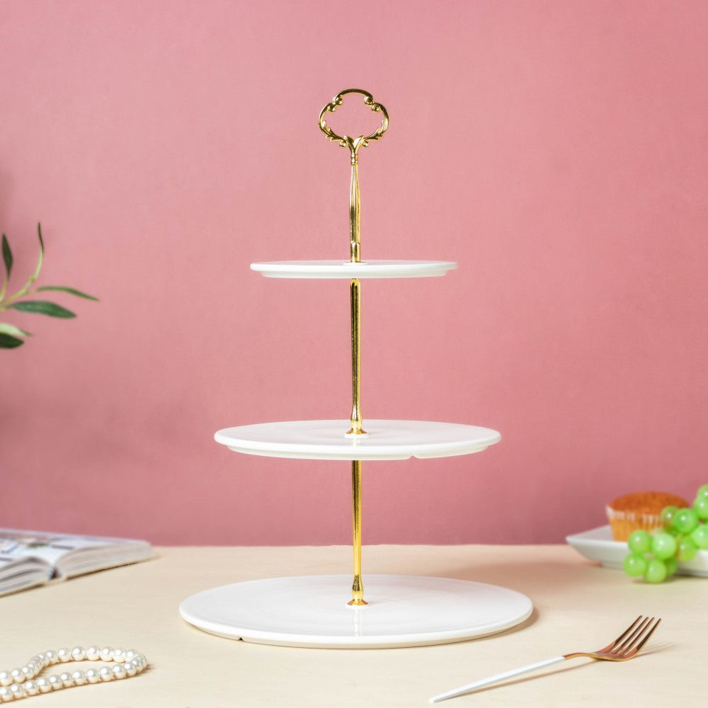 Serena 3 Tier Round Ceramic Dessert Stand White