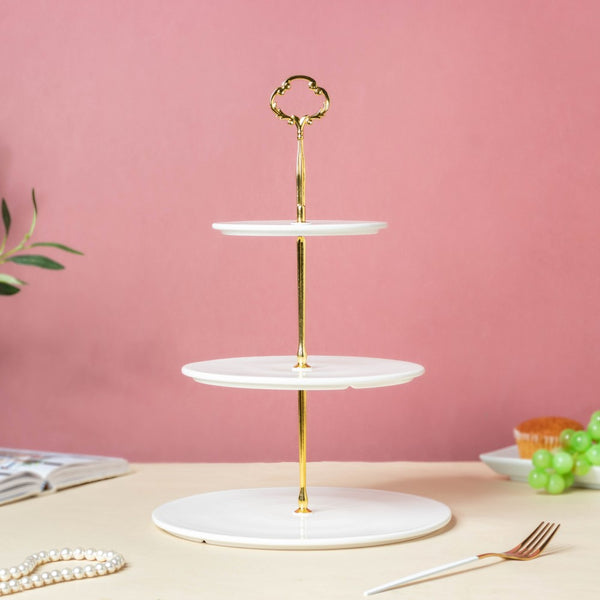 Serena 3 Tier Round Ceramic Dessert Stand White