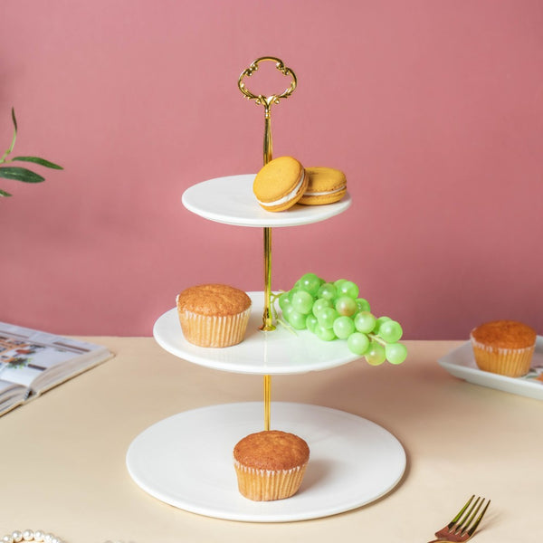 Serena 3 Tier Round Ceramic Dessert Stand White