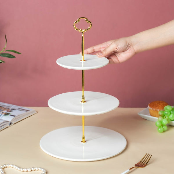 Serena 3 Tier Round Ceramic Dessert Stand White