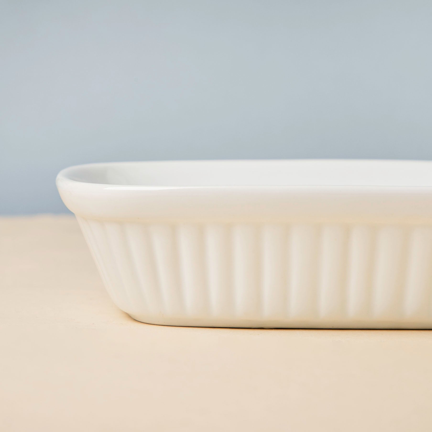Classic Rectangle Ribbed Ceramic Baking Dish White 300 ml
