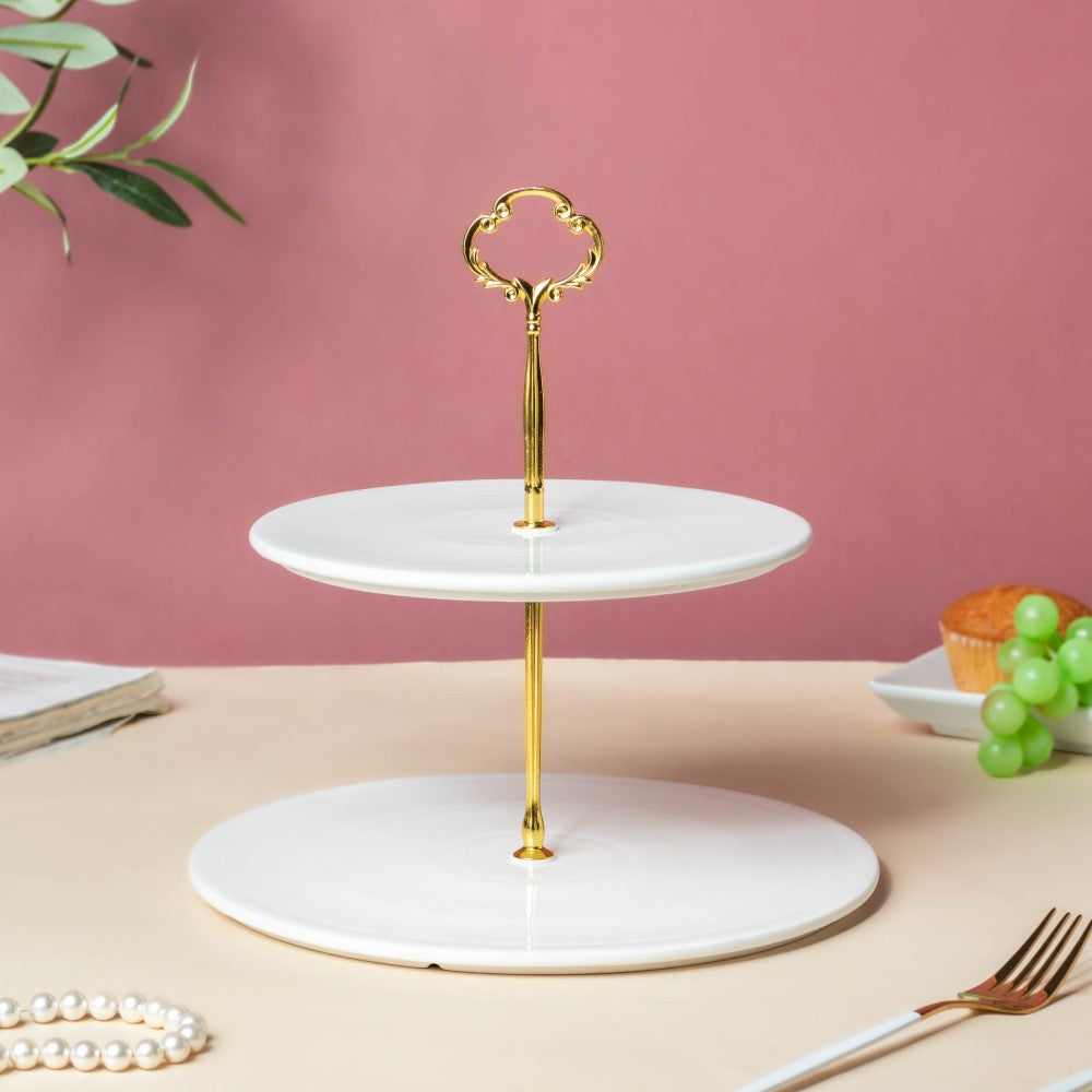 Serena 2 Tier Round Dessert Stand White