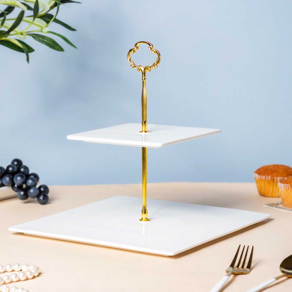Serena 2 Tier Square Dessert Stand White