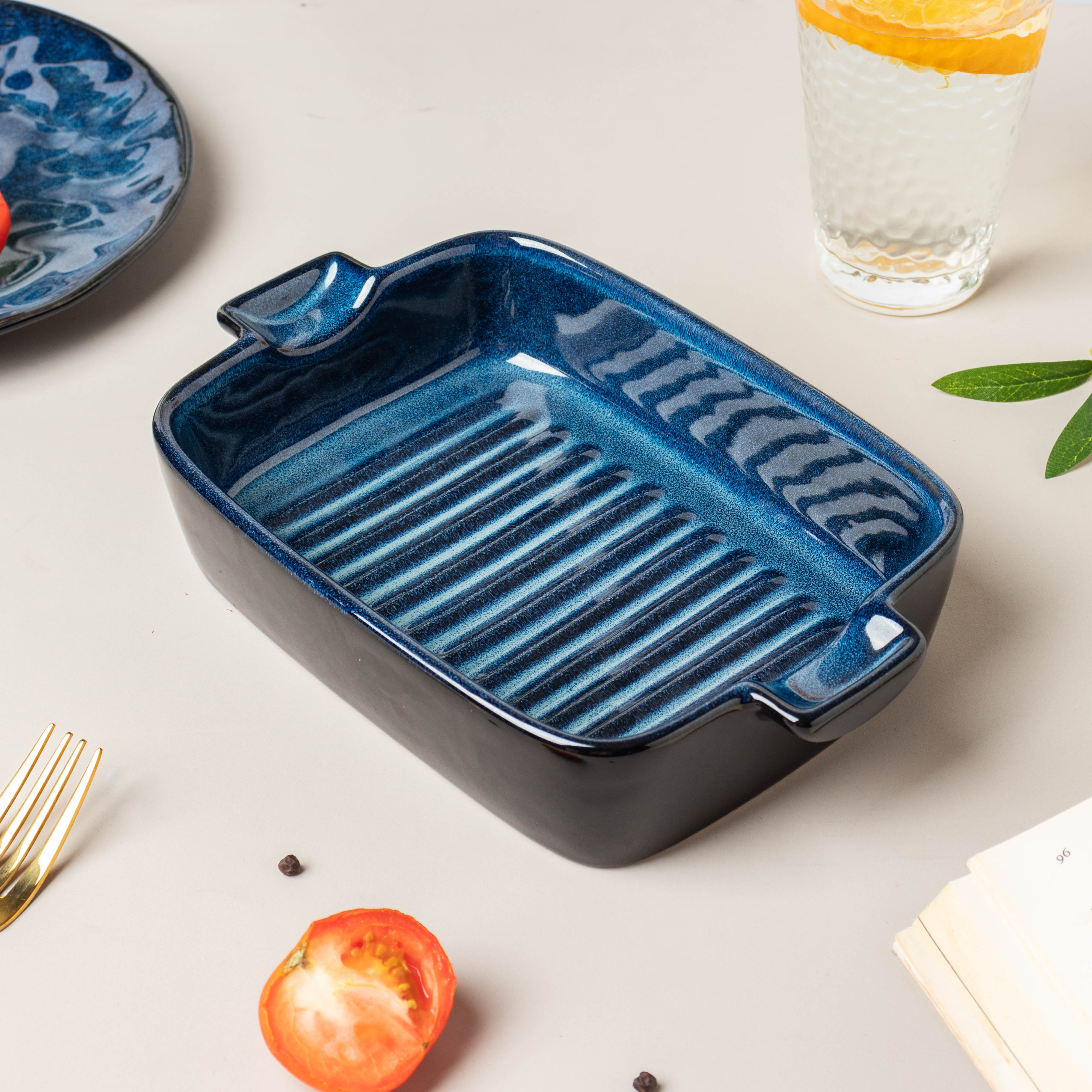 Sapphire Rectangle Baking Dish With Handle Blue 500 ml Online - Premium ...