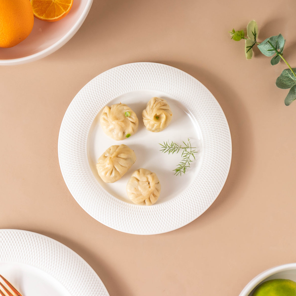 Riona Textured Ceramic Snack Plate White 8 Inch