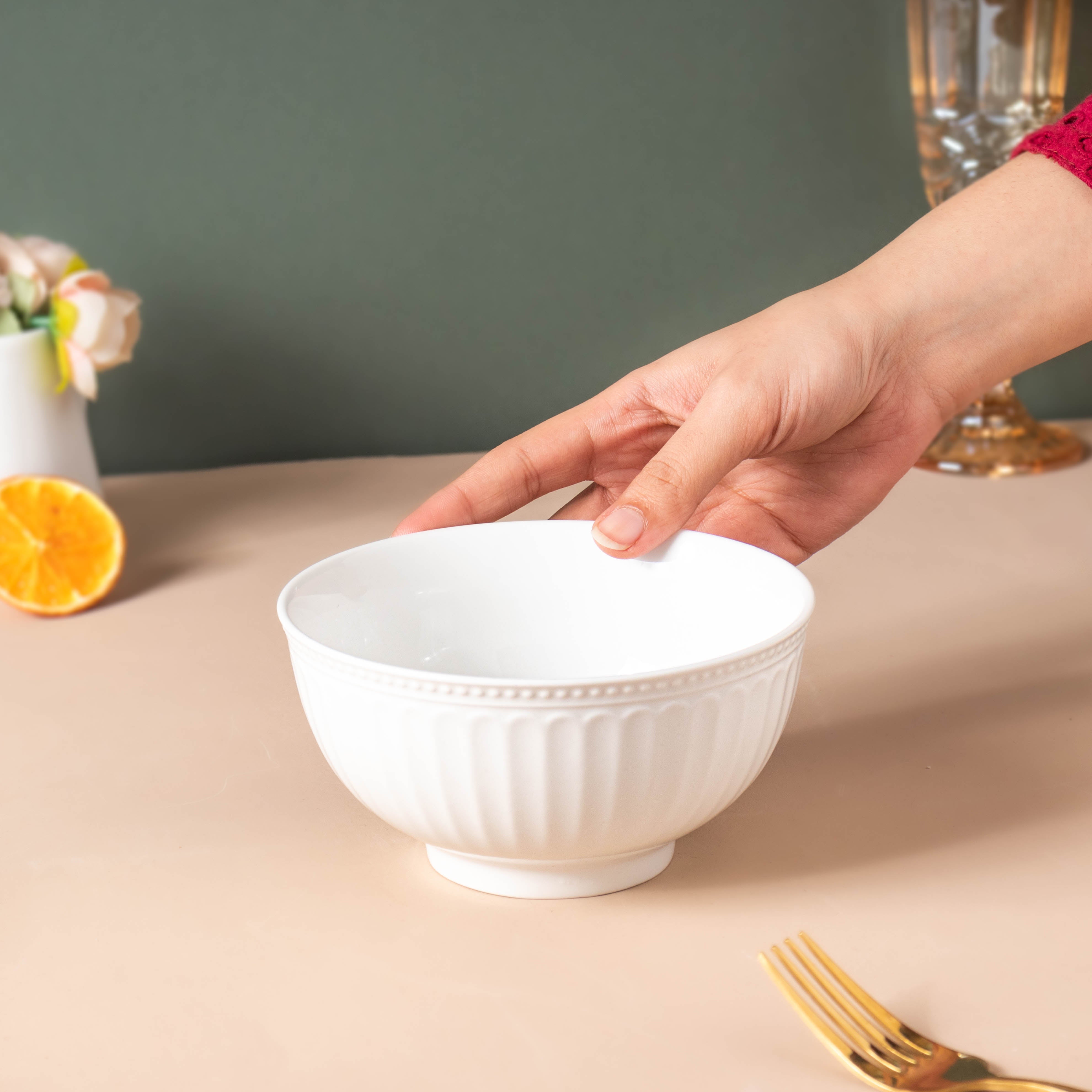 Riona Textured Ceramic Side Bowl White