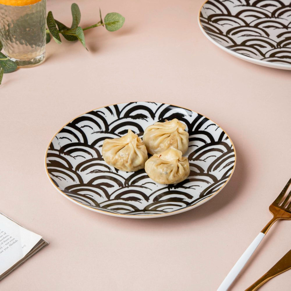 Scallop Artistic Snack Plate Black White 8 Inch Online - Premium Snack ...