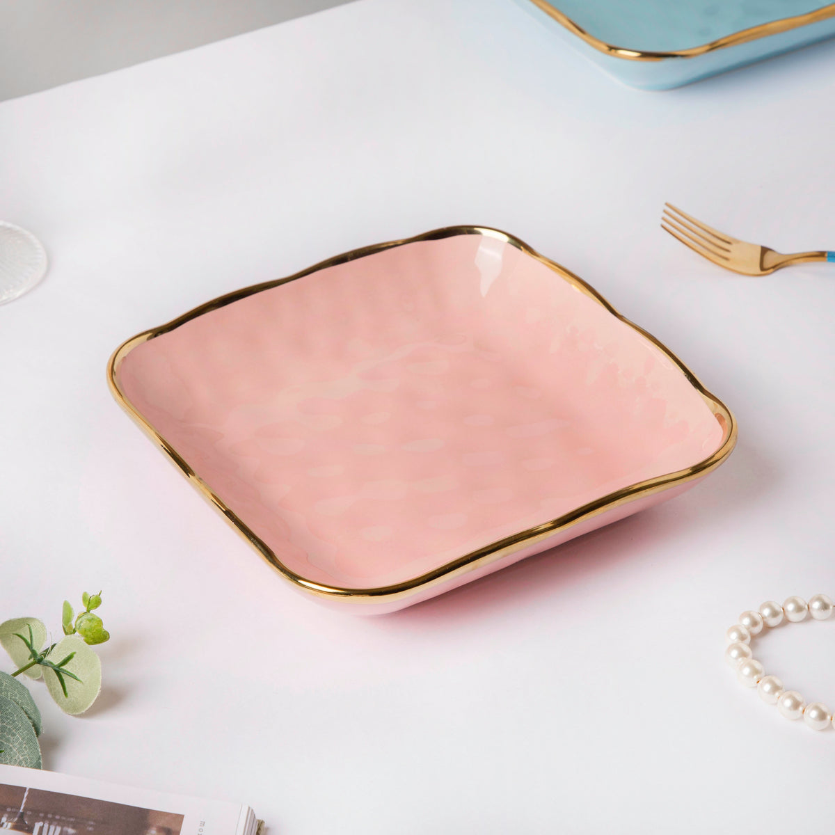 Think Pink Square Snack Plate 8 Inch