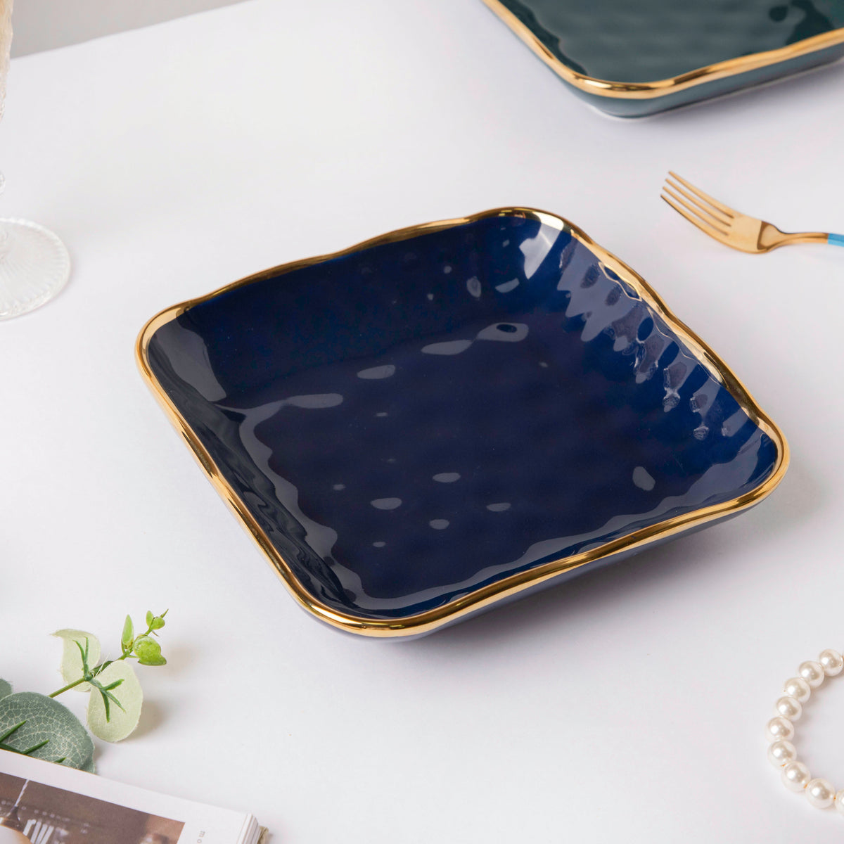 Midnight Blue Square Snack Plate 8 Inch
