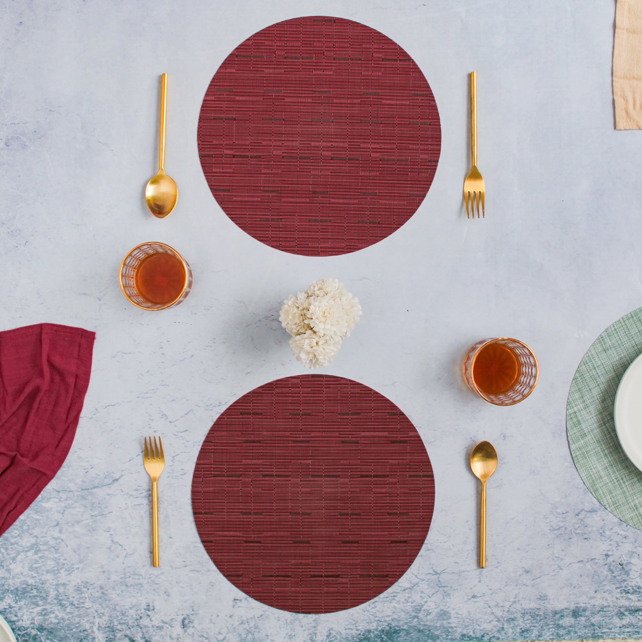 Round Placemat Maroon Set of 4 Online - Premium Table Mat | Nestasia