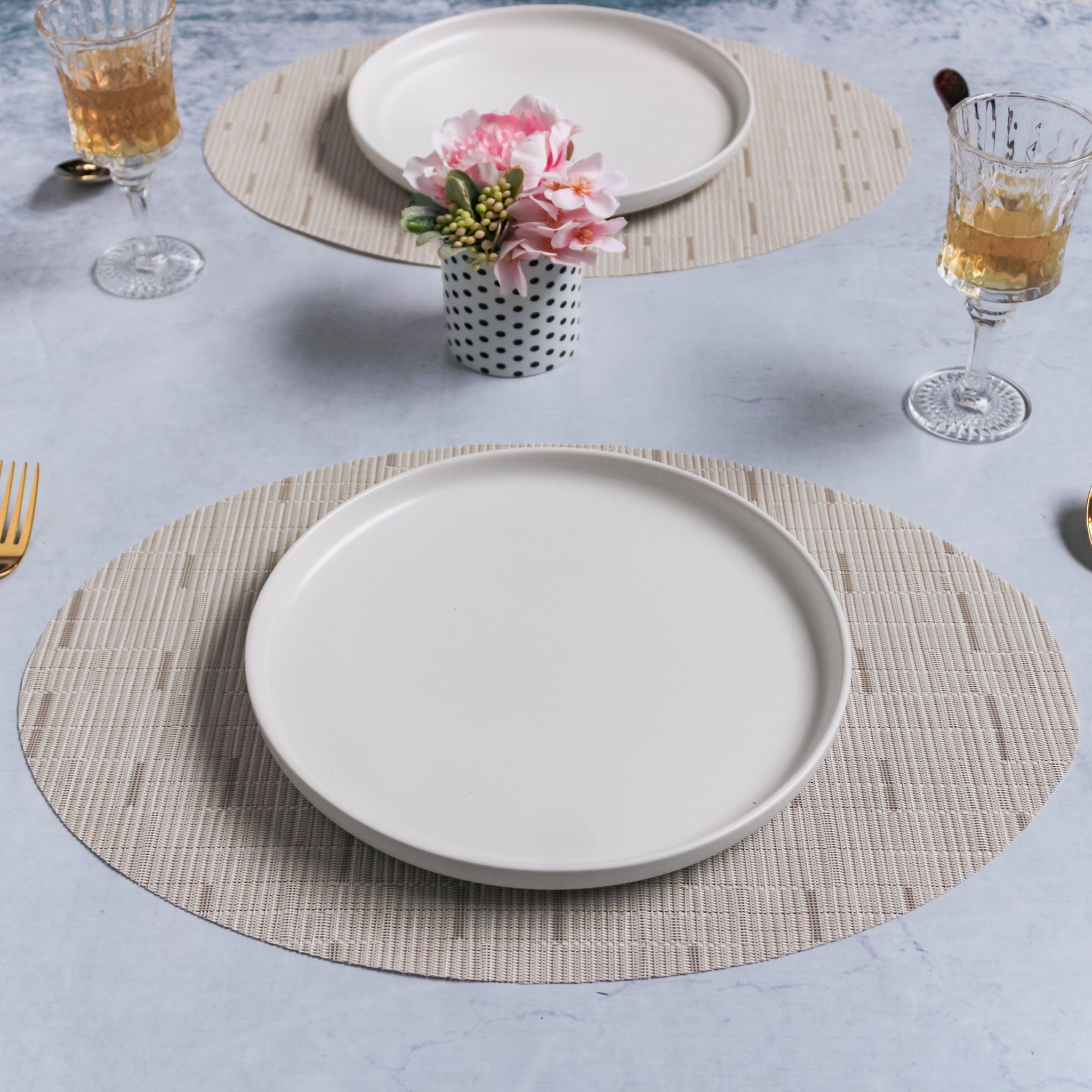 Oval Table Mat Beige Set of 2 Online - Premium Table Mat | Nestasia