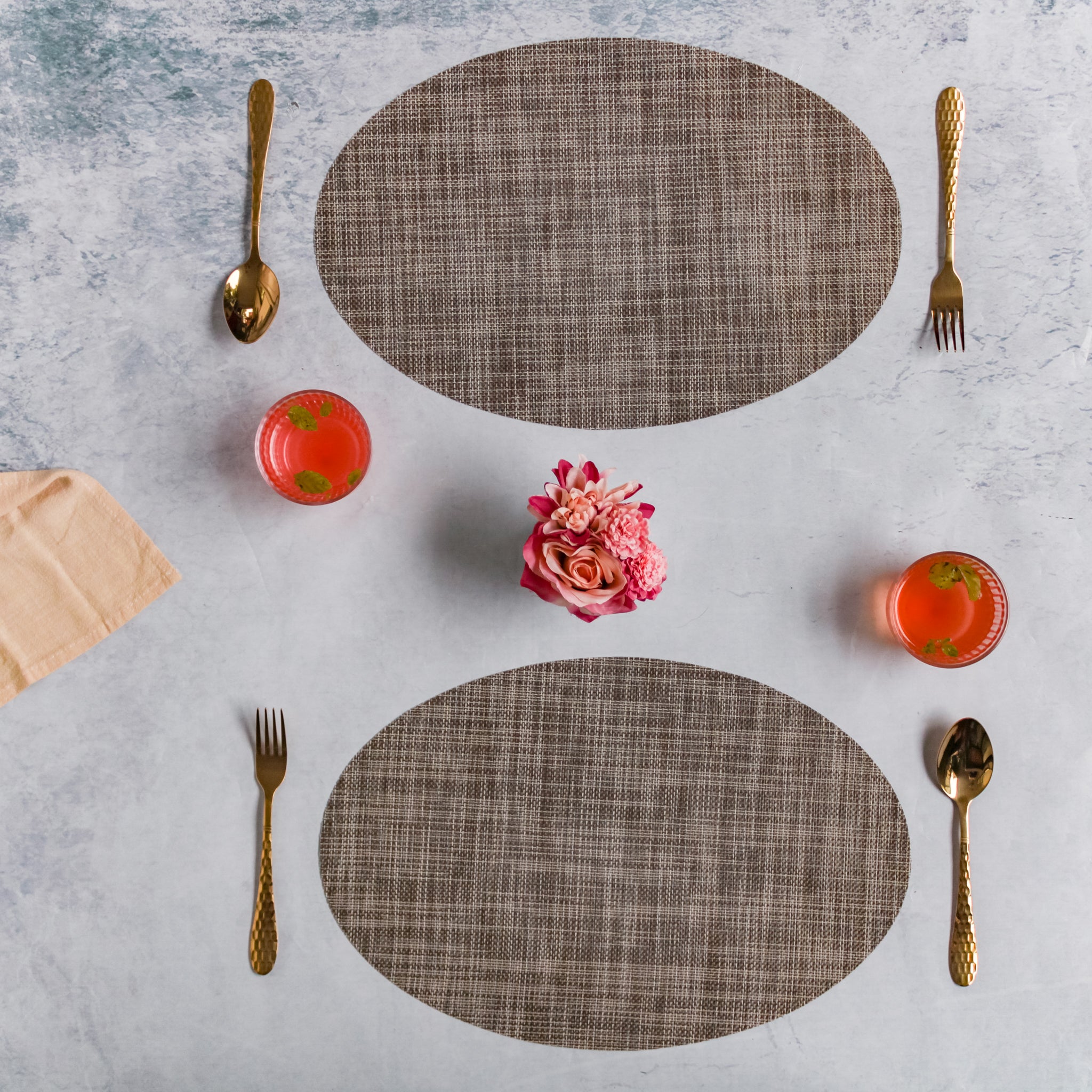 Oval Table Mat Brown Set of 2 Online - Premium Table Mat | Nestasia