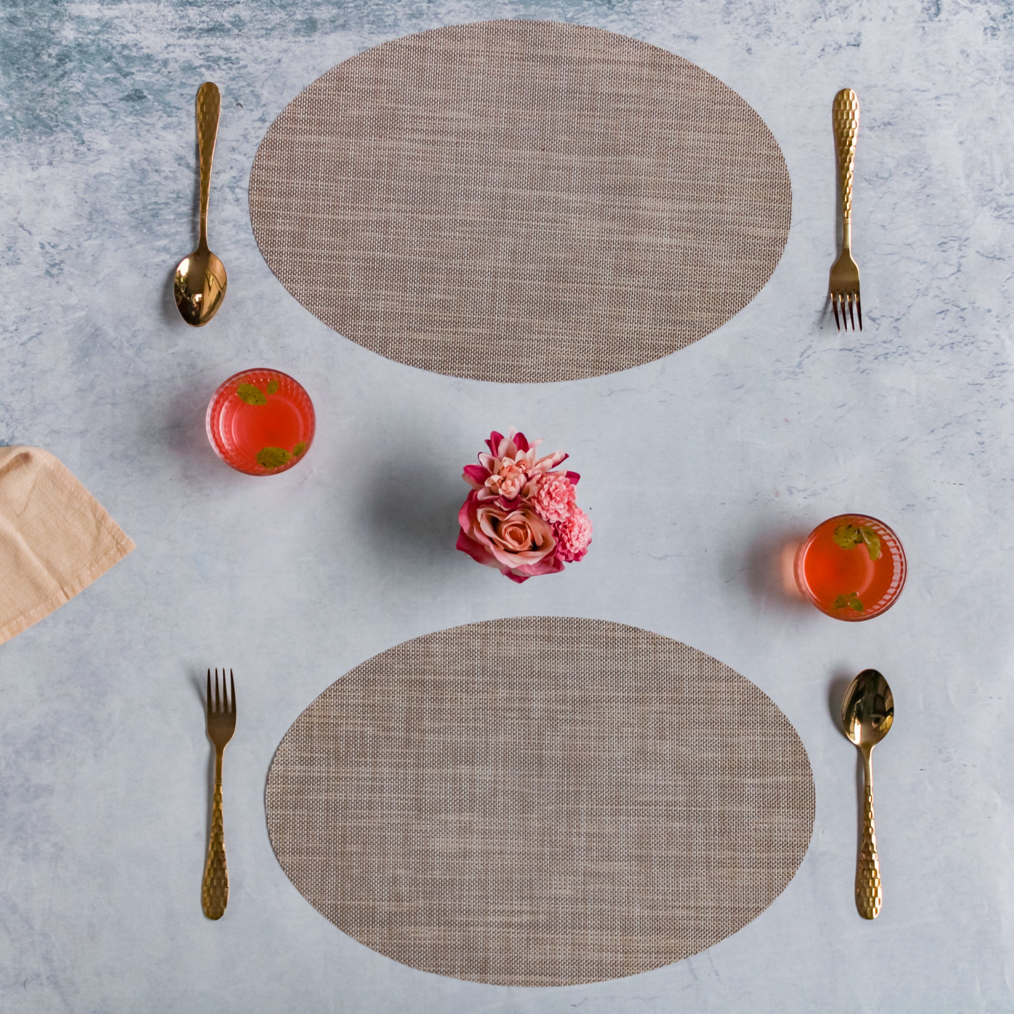 Oval Dining Table Mat Beige Set of 2 Online - Premium Table Mat | Nestasia