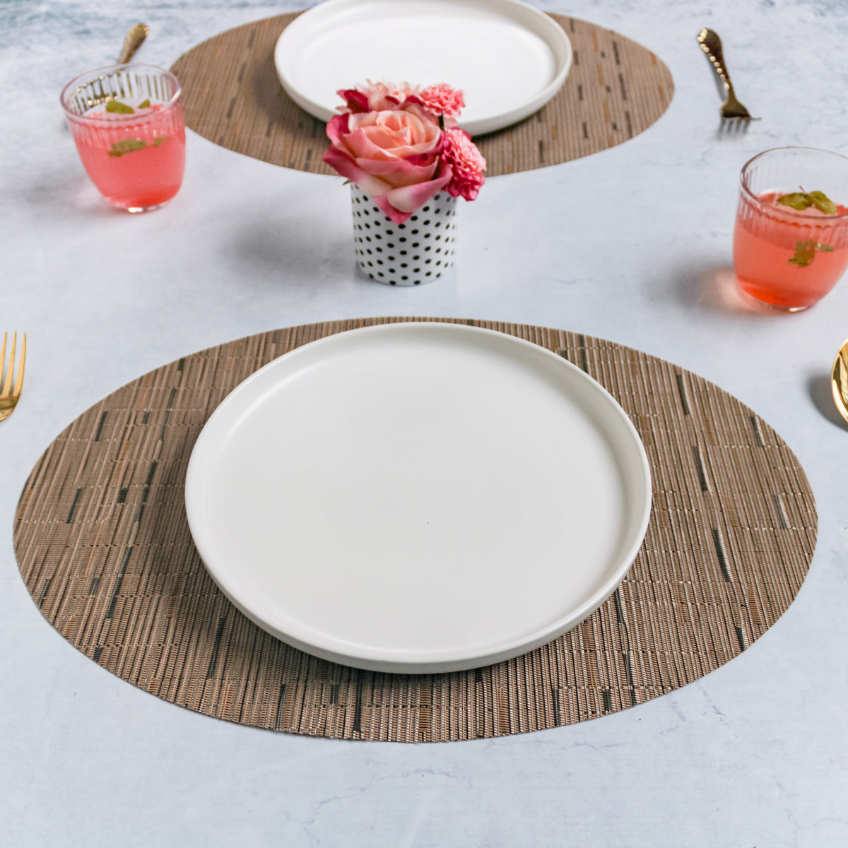 Oval Table Mat Brown Set of 2