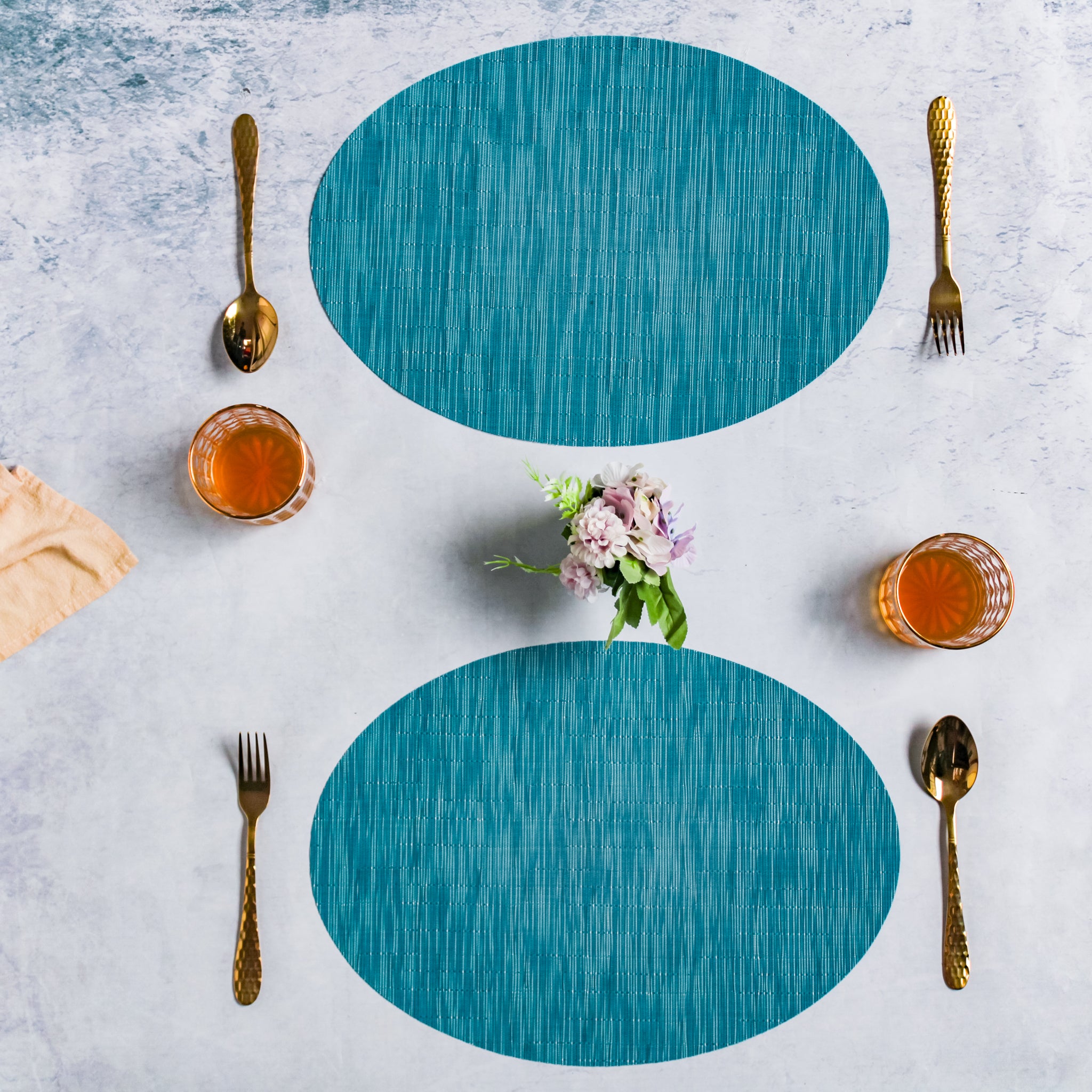 Oval Table Mat Blue Set of 2 Online - Premium Table Mat | Nestasia