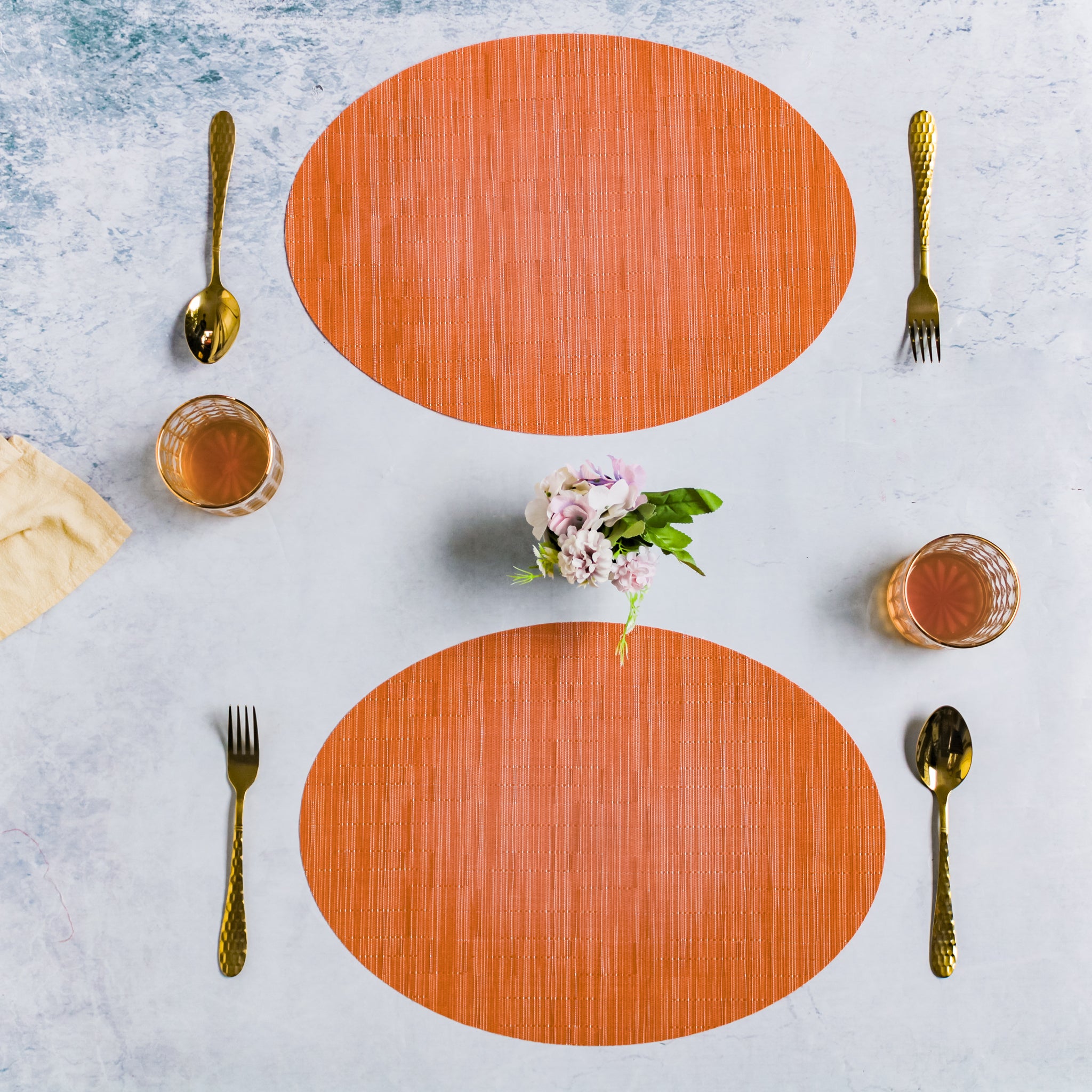 Oval Table Mat Orange Set of 2 Online - Premium Table Mat | Nestasia