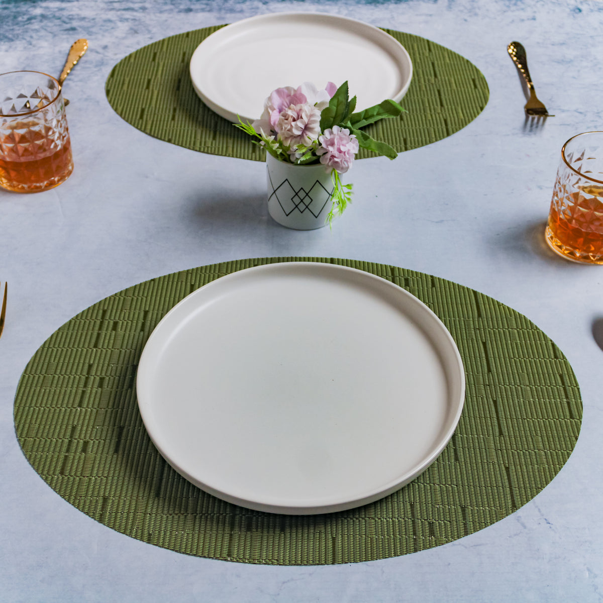 Oval Table Mat Green Set of 2