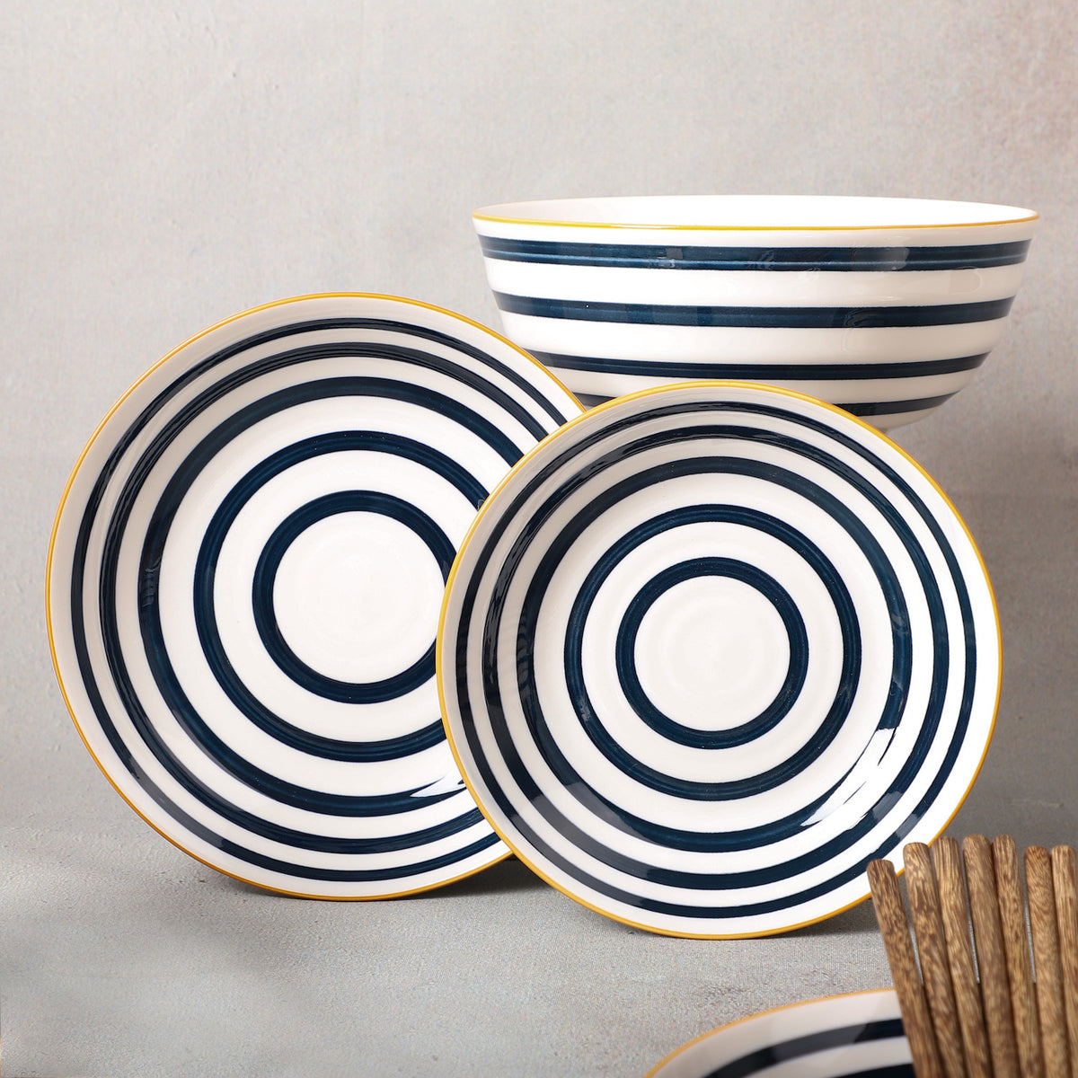 Dinner Set | White, Blue & Yellow Color Dinner Set