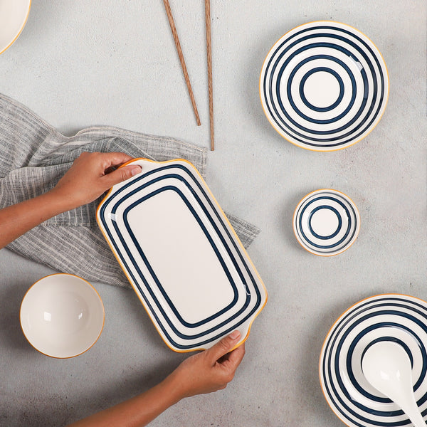 Dinner Set | White, Blue & Yellow Color Dinner Set