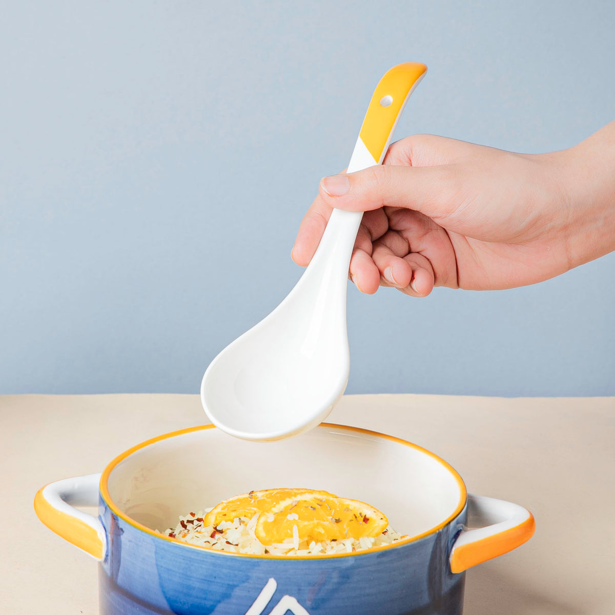 Ceramic Serving Spoon White And Yellow