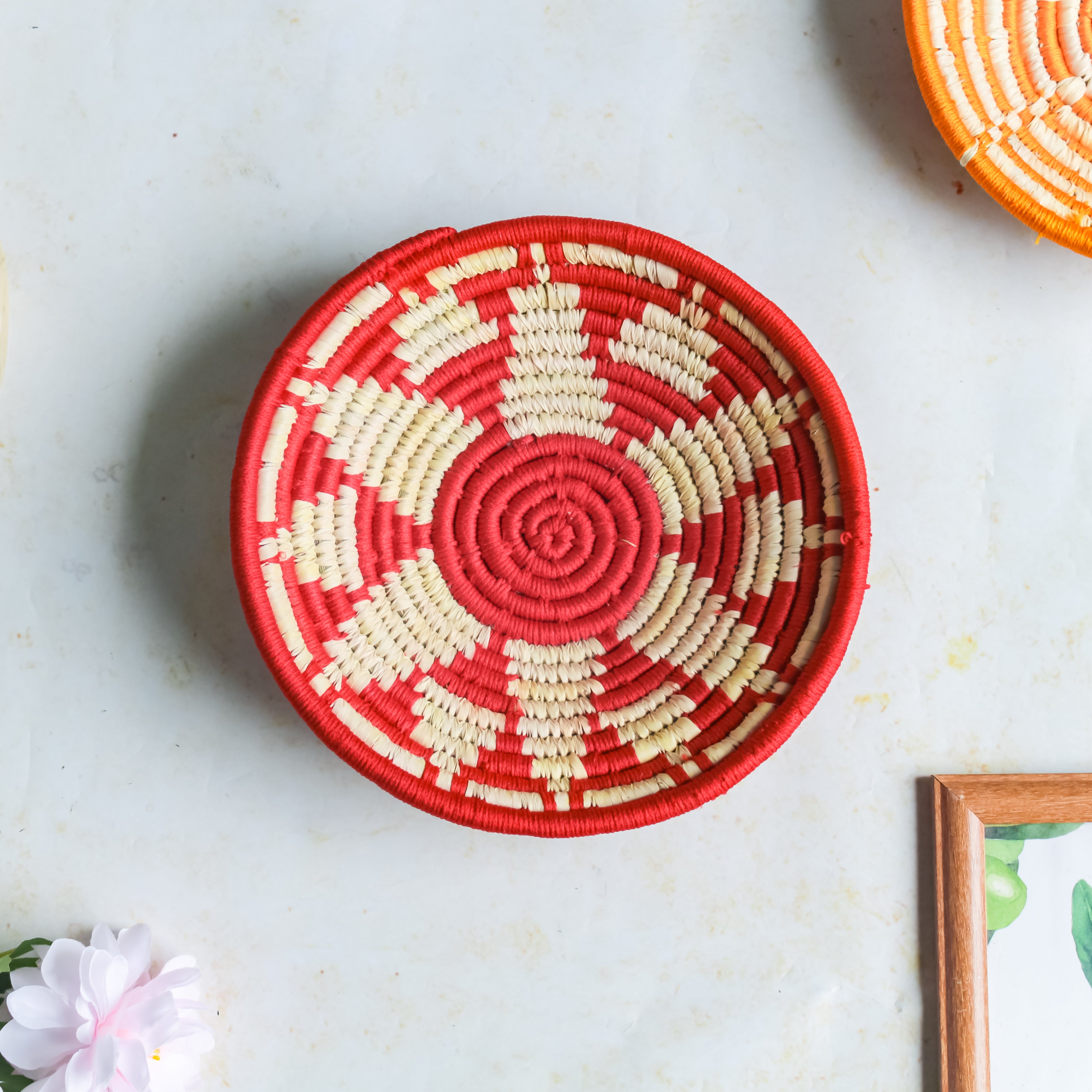Red Patterned Handwoven Basket Online - Premium Basket | Nestasia