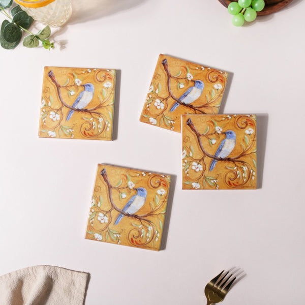 Vintage Bluebird Coaster With Cork Set Of 4