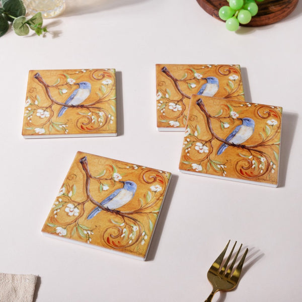 Vintage Bluebird Coaster With Cork Set Of 4