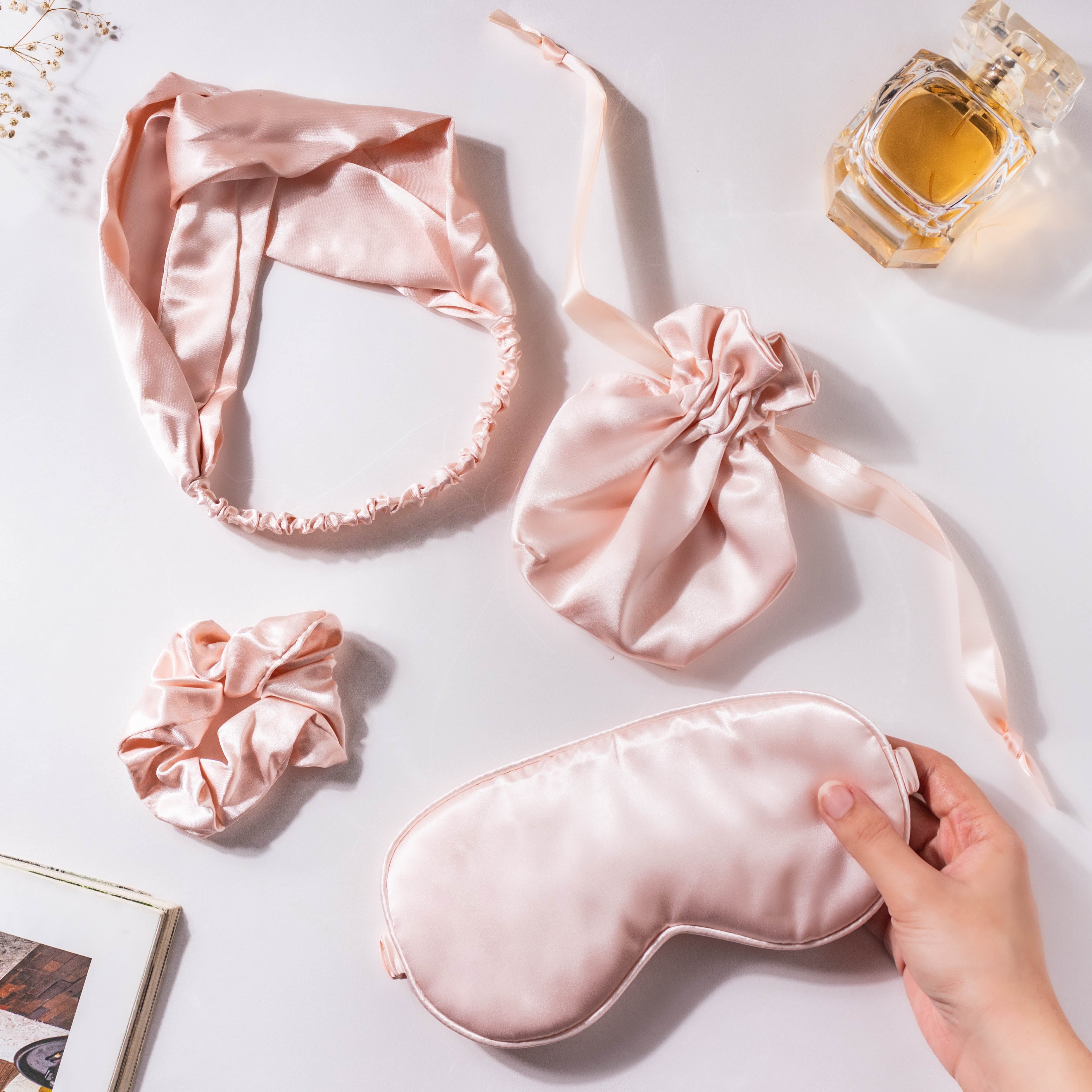 Precious Peach Satin Sleep Care Set of 4 Online - Premium Eye Mask Set ...