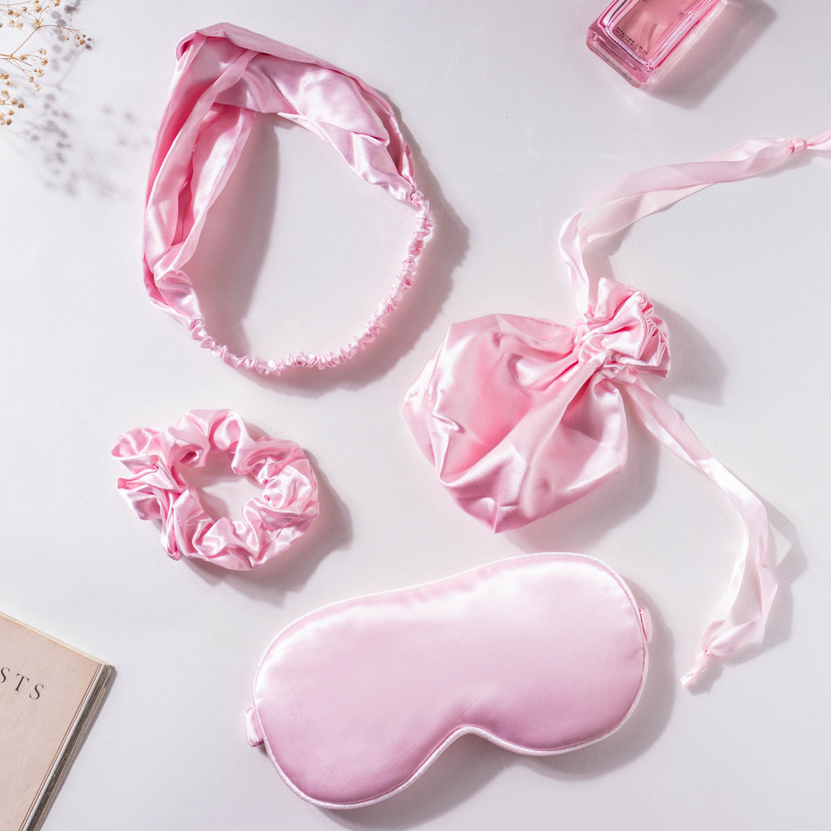 Bubblegum Pink Satin Sleep Care Set of 4