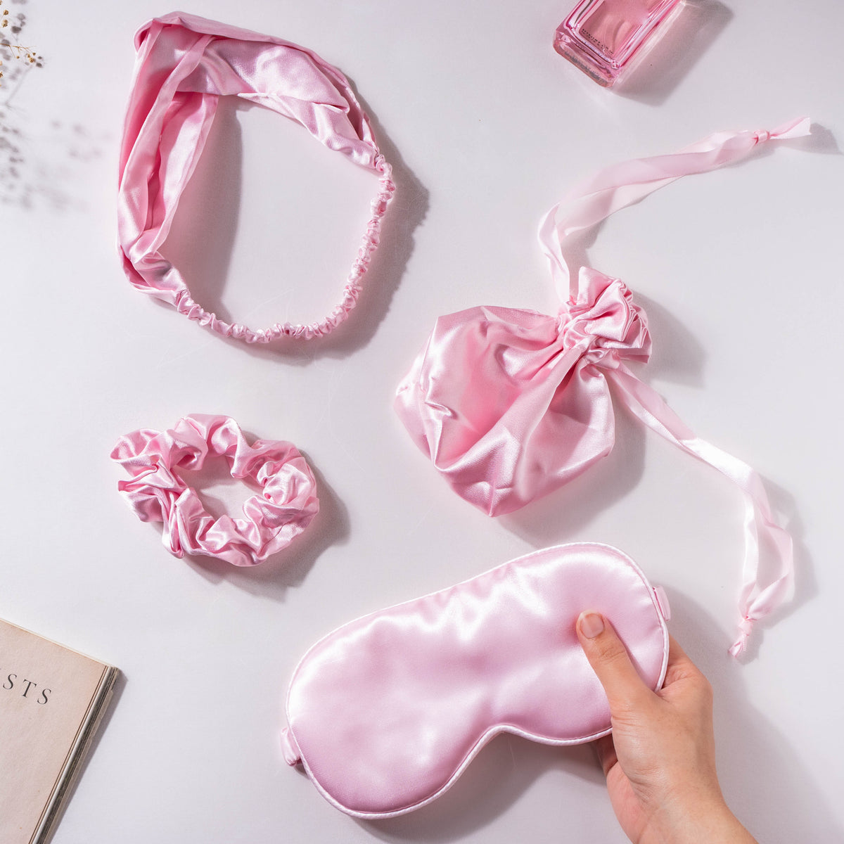 Bubblegum Pink Satin Sleep Care Set of 4