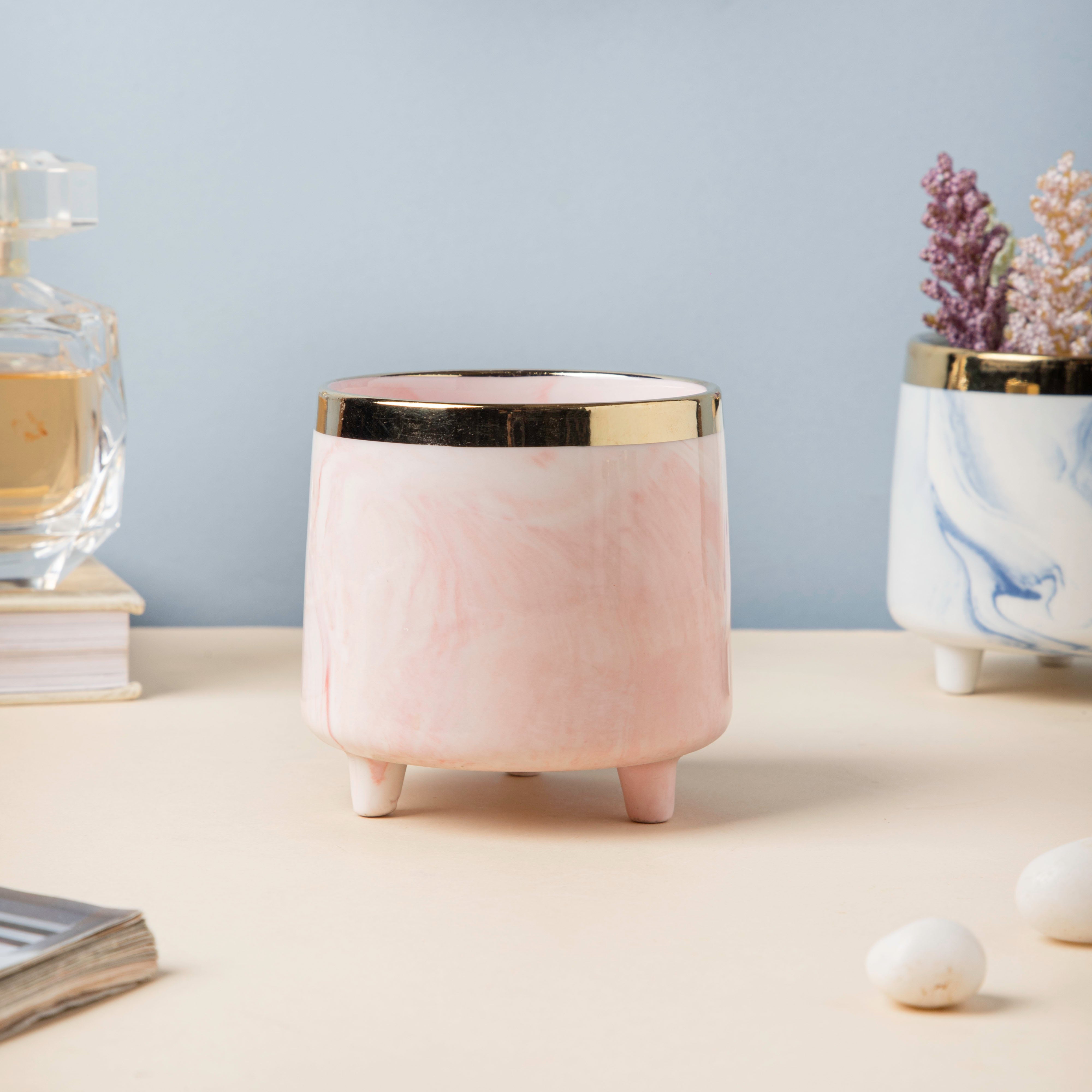 Luxe Ceramic Marble Planter Pink With Legs