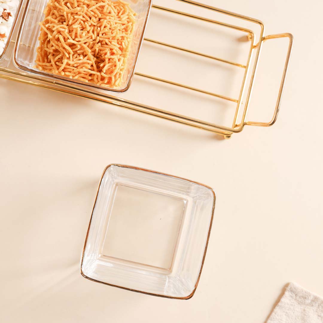 Rectangle Tray with Glass Bowls Set of 3