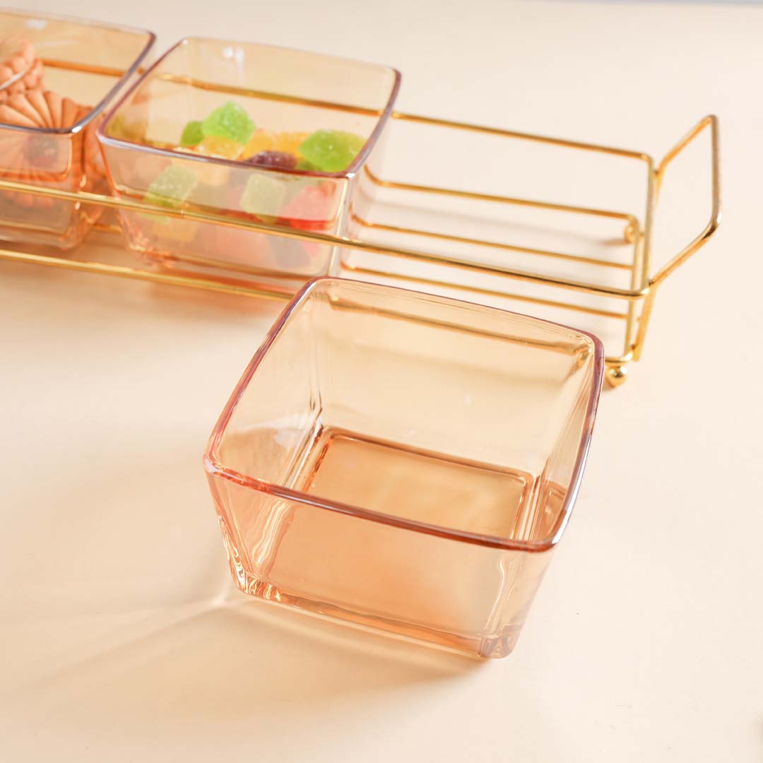 Rectangle Tray with Glass Bowls Set of 3