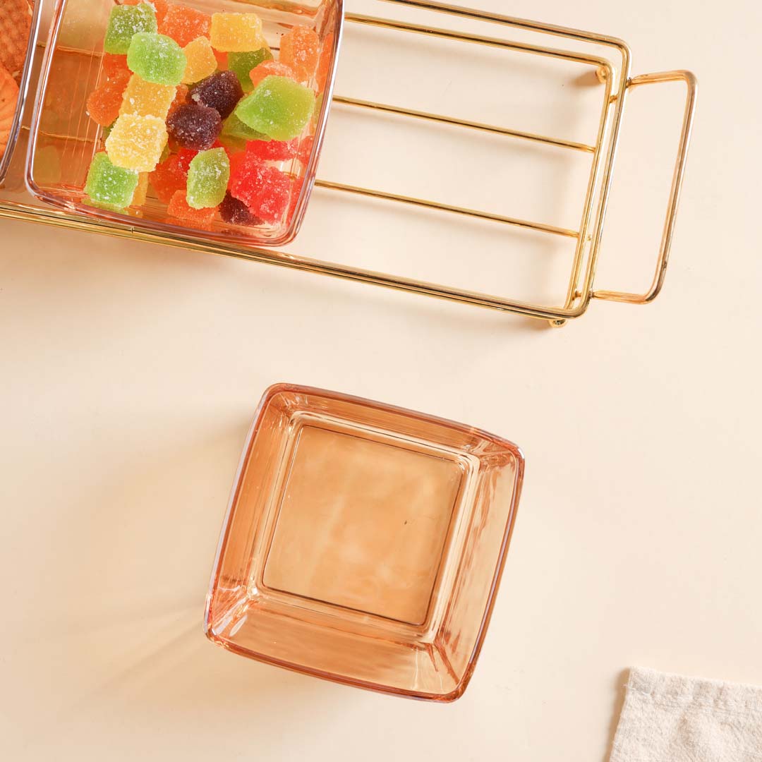 Rectangle Tray with Glass Bowls Set of 3