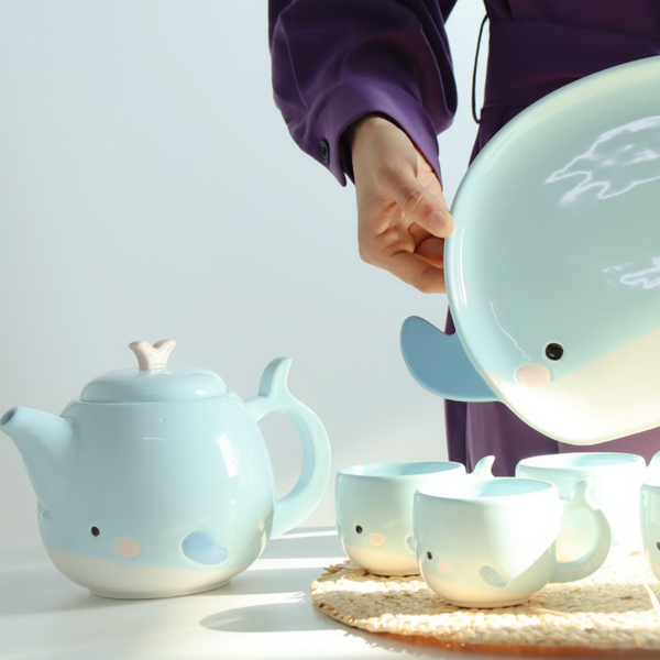 Blue Cute Whale Tea Set