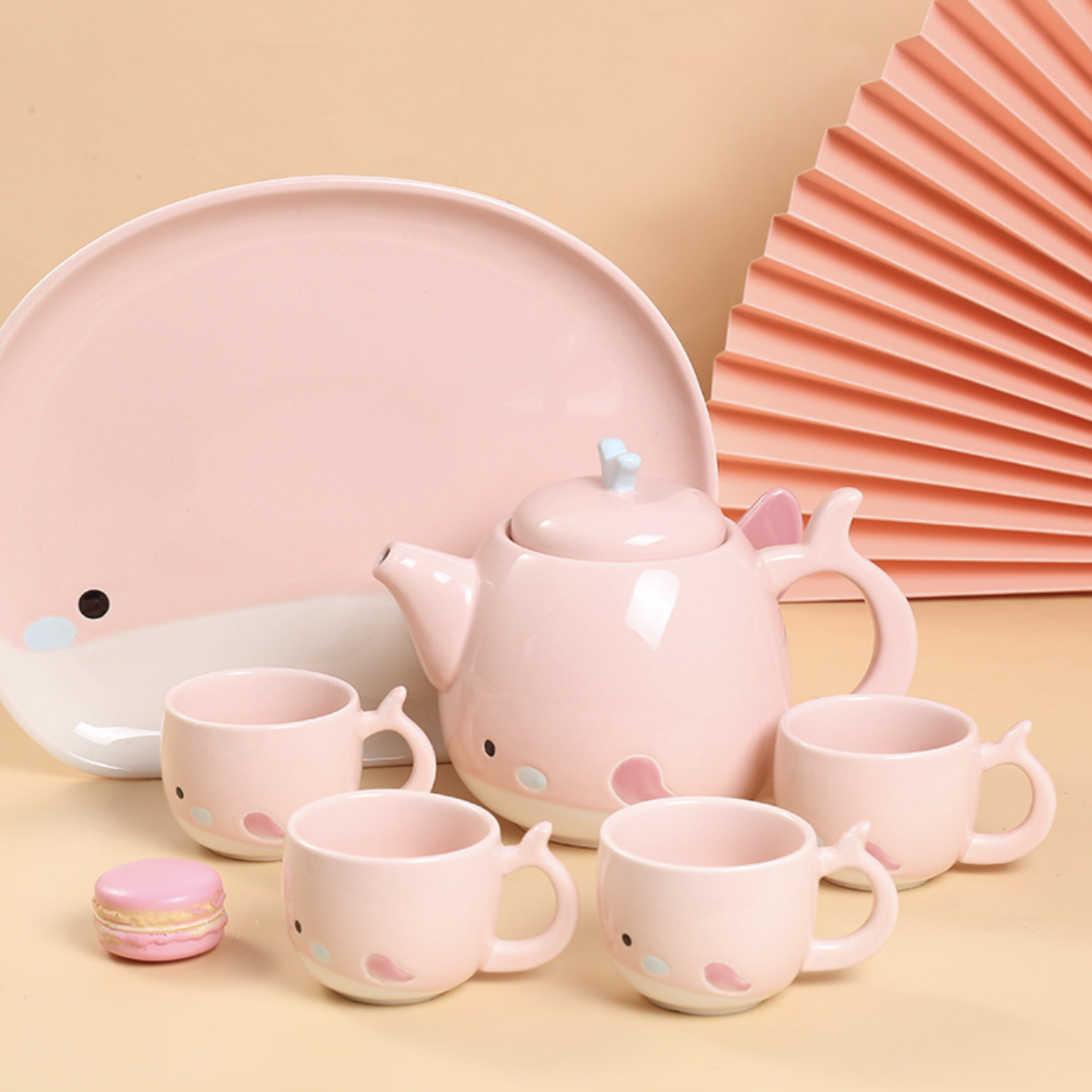Pink Cute Whale Tea Set Online - Premium Tea Set | Nestasia