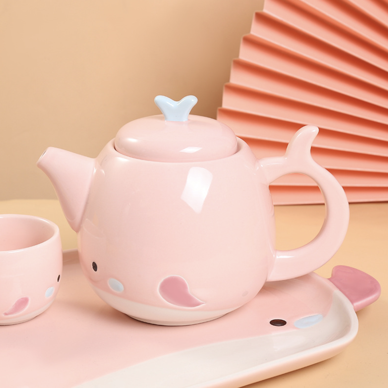 Pink Cute Whale Tea Set Online - Premium Tea Set | Nestasia