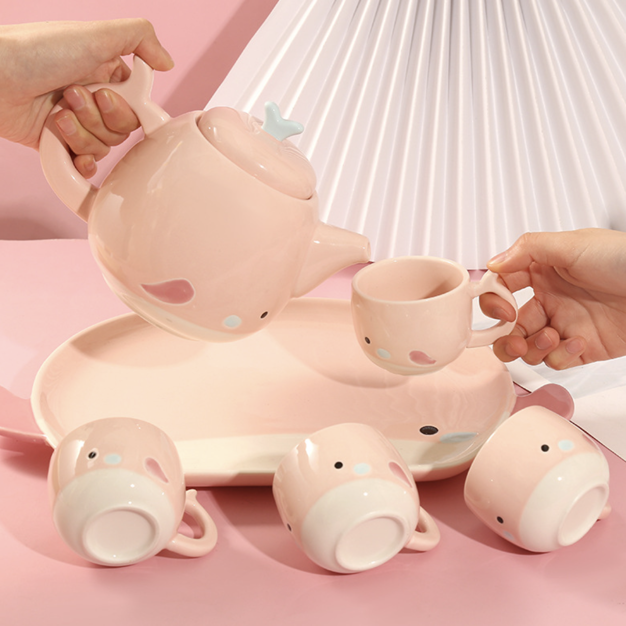 Pink Cute Whale Tea Set Online - Premium Tea Set | Nestasia