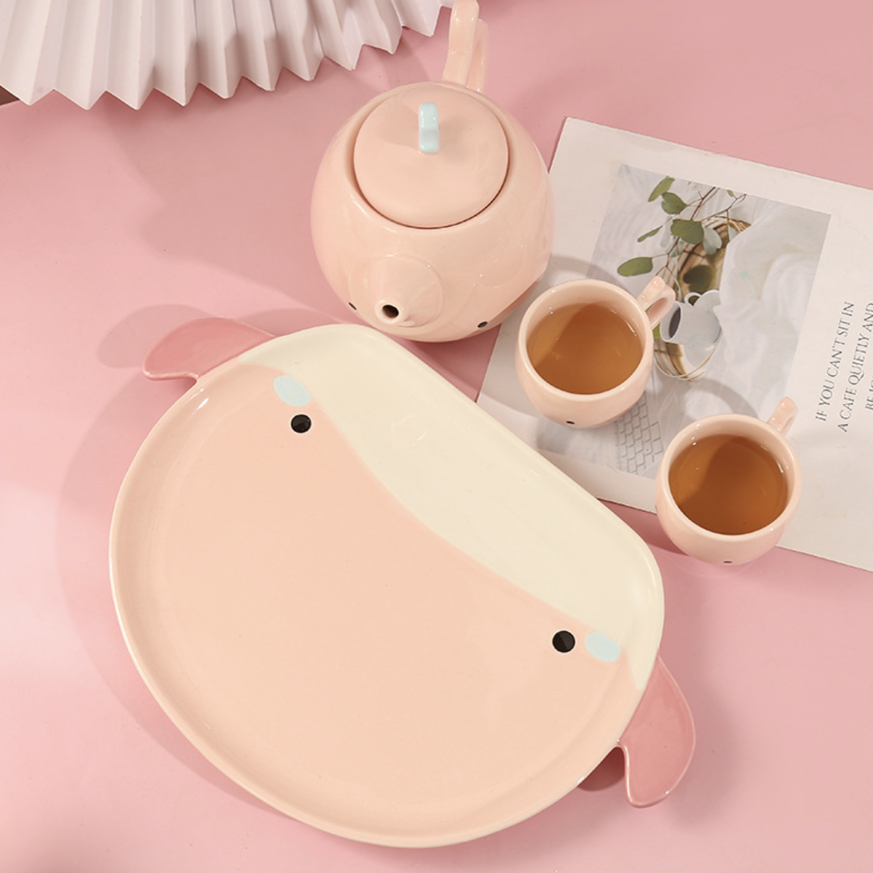 Pink Cute Whale Tea Set Online - Premium Tea Set | Nestasia
