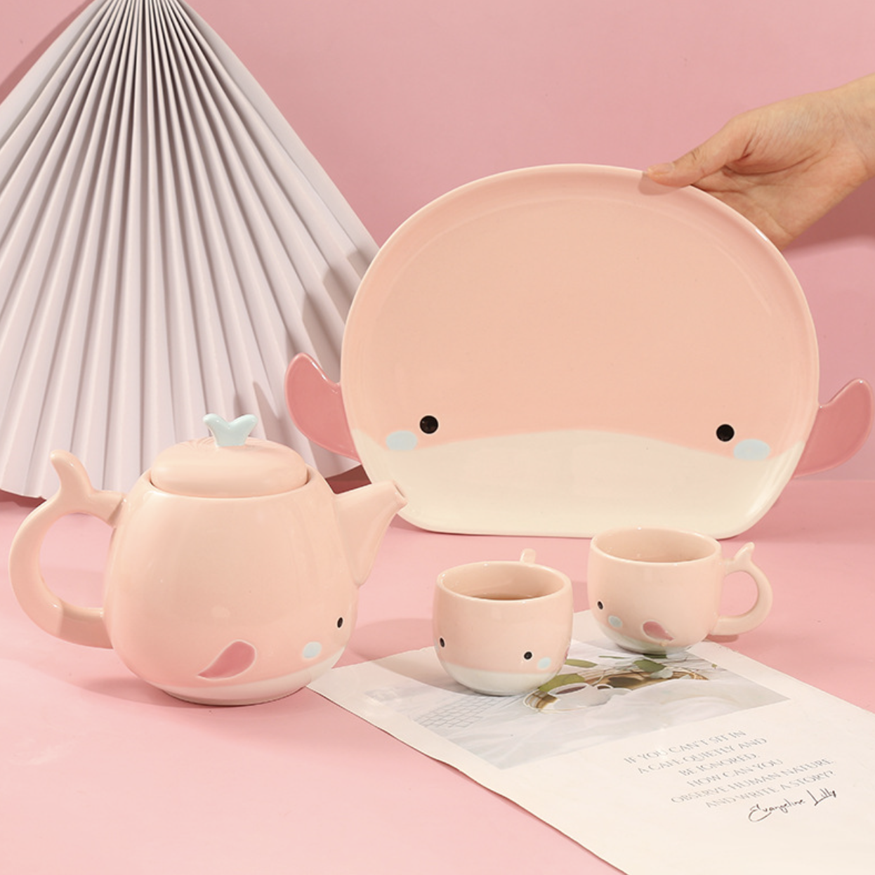 Pink Cute Whale Tea Set Online - Premium Tea Set | Nestasia